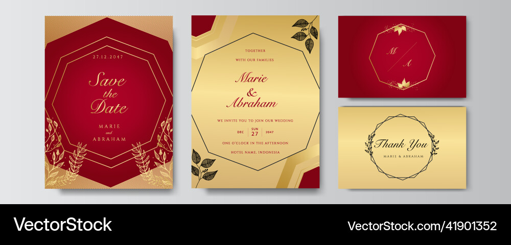 Premium elegant golden red wedding invitation Vector Image