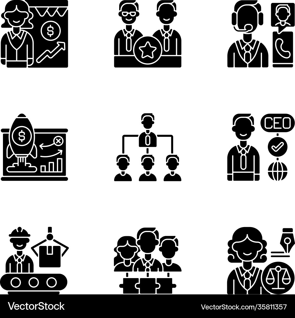 Corporate hierarchy black glyph icons set Vector Image