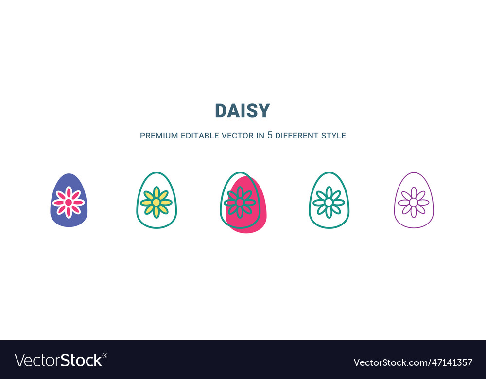 Daisy icon in 5 different style outline filled Vector Image