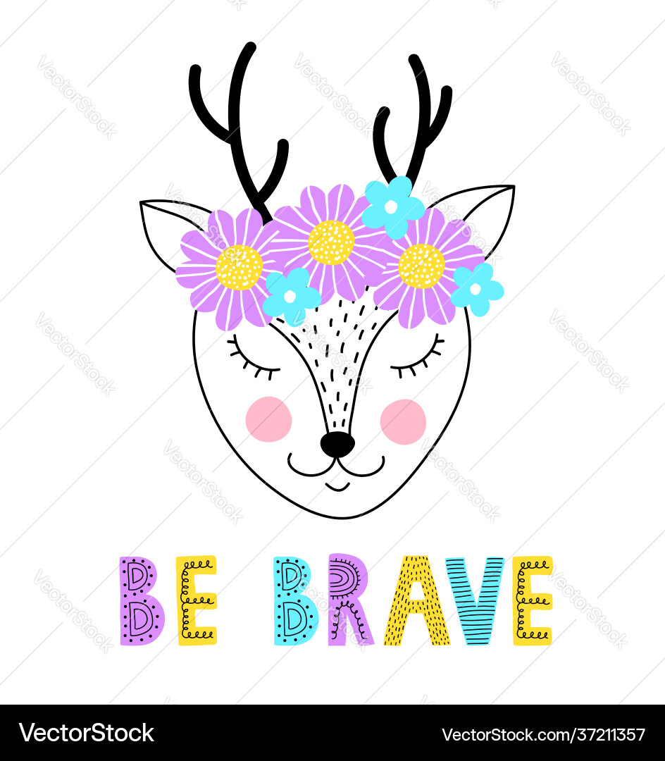 Deer with floral wreath Royalty Free Vector Image