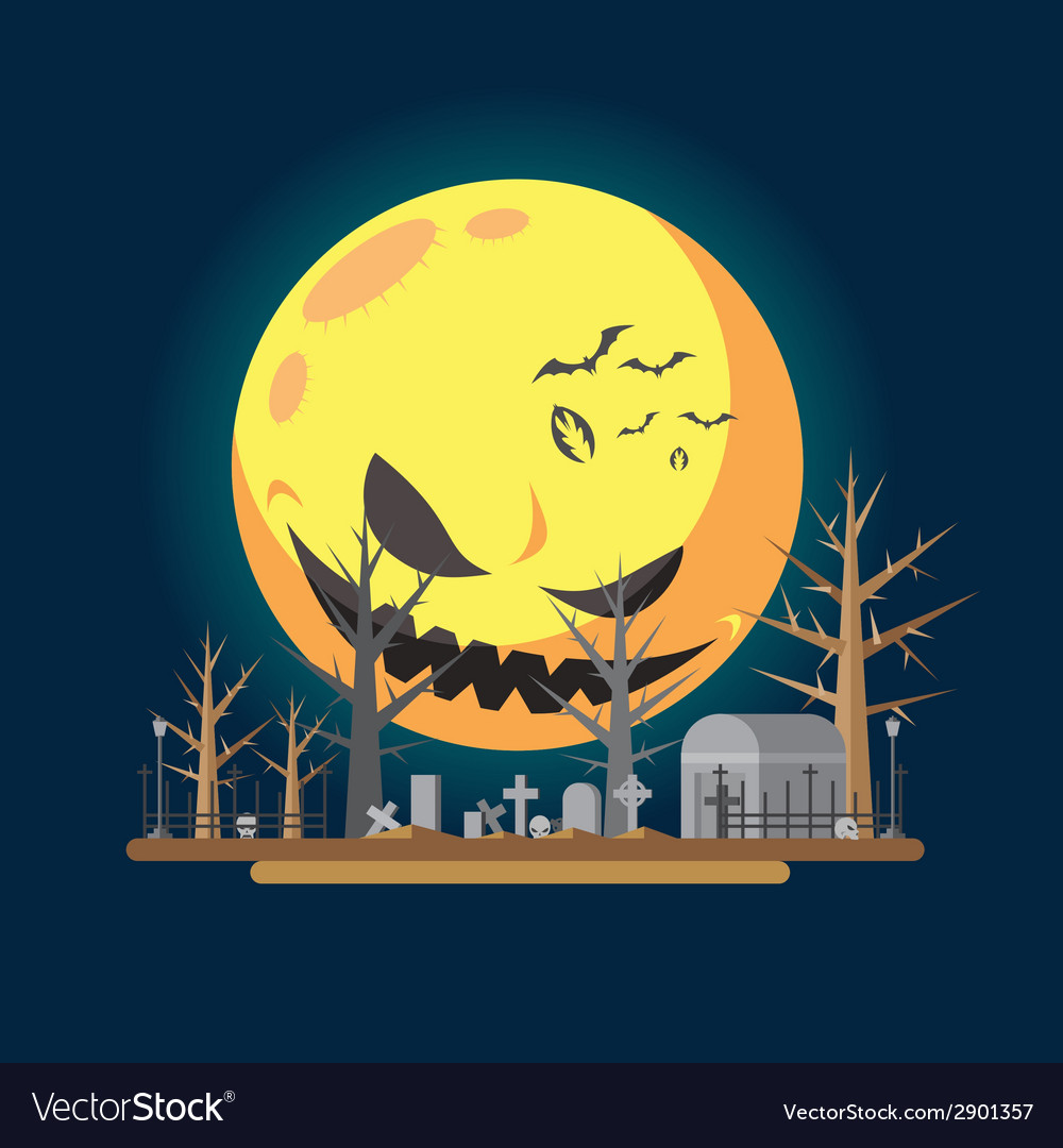 Flat design halloween graveyard Royalty Free Vector Image