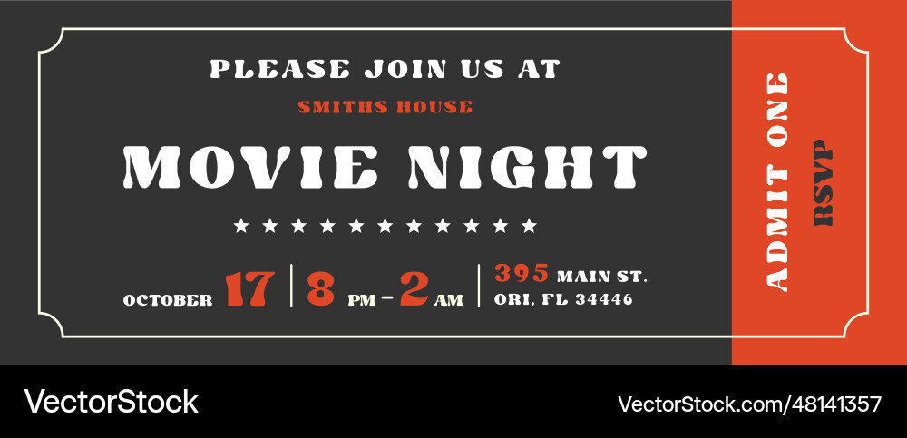 Isolated movie night ticket Royalty Free Vector Image