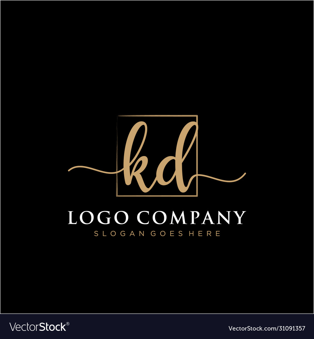 Kd initial handwriting logo with rectangle Vector Image