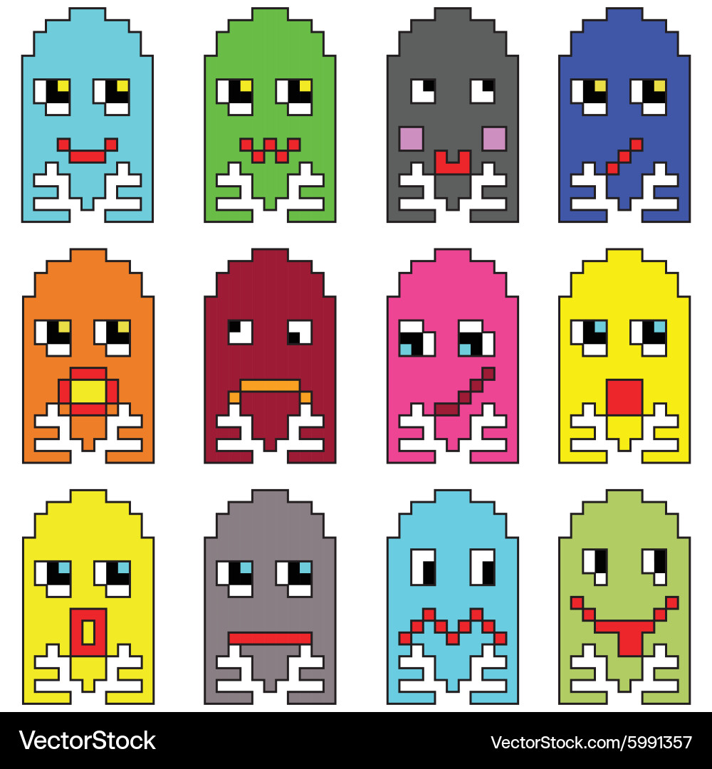 Pixelated emoticons 2 inspired by 90 s vintage Vector Image