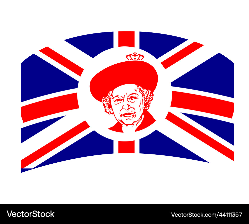 Queen elizabeth face portrait red british flag Vector Image