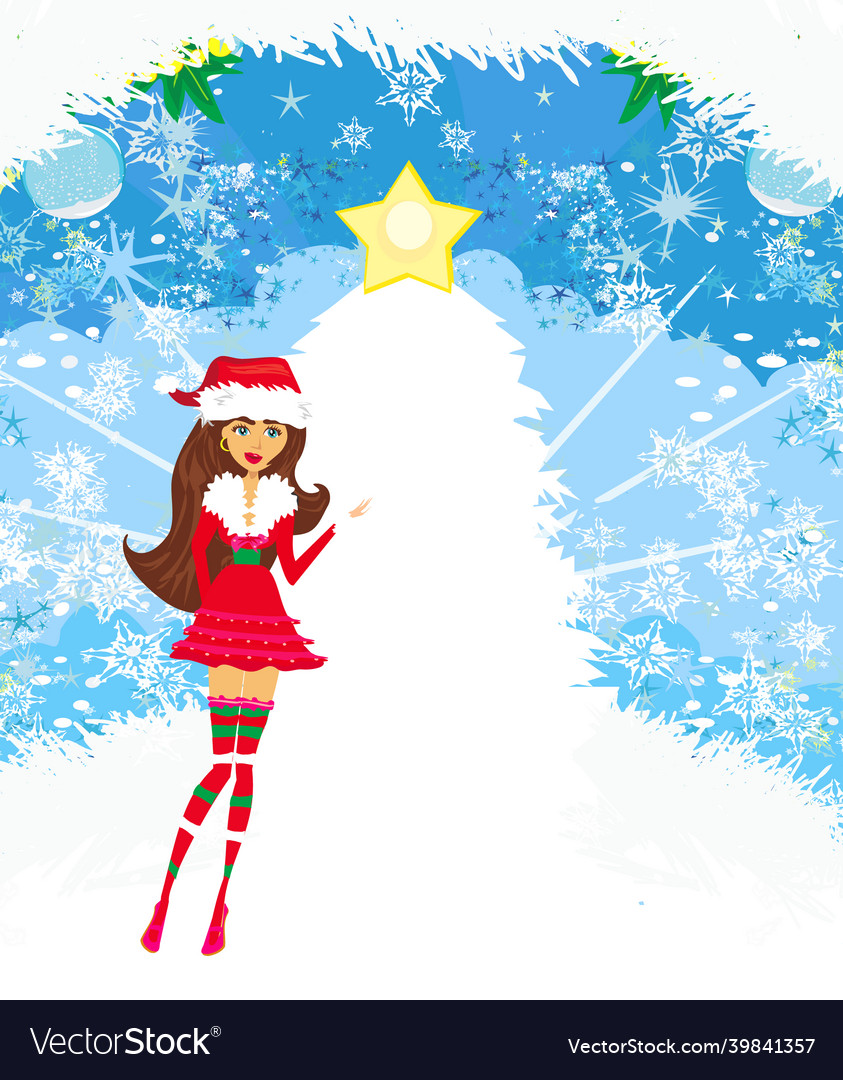 Santa claus girl - decorative christmas card Vector Image