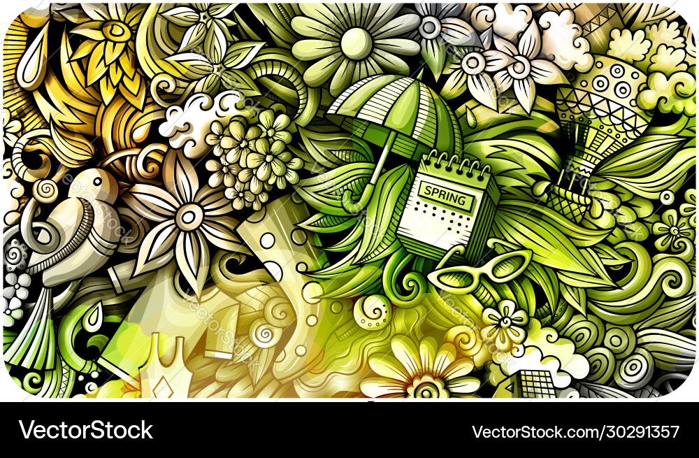 Spring hand drawn doodle banner cartoon detailed Vector Image
