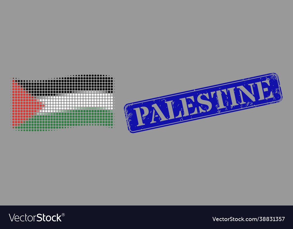 Textured palestine seal and dot halftone waving Vector Image Textured palestine seal and dot halftone waving Vector Image