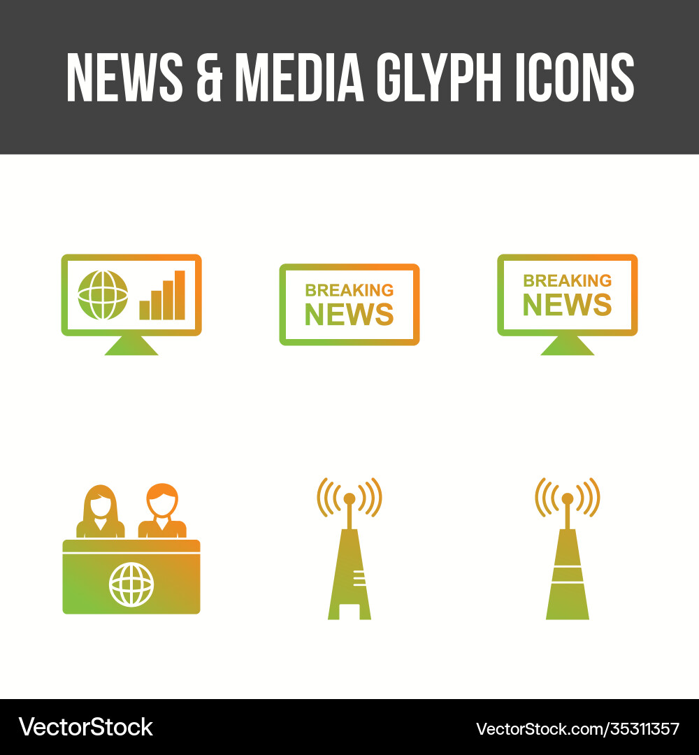 Unique news and media icon set Royalty Free Vector Image