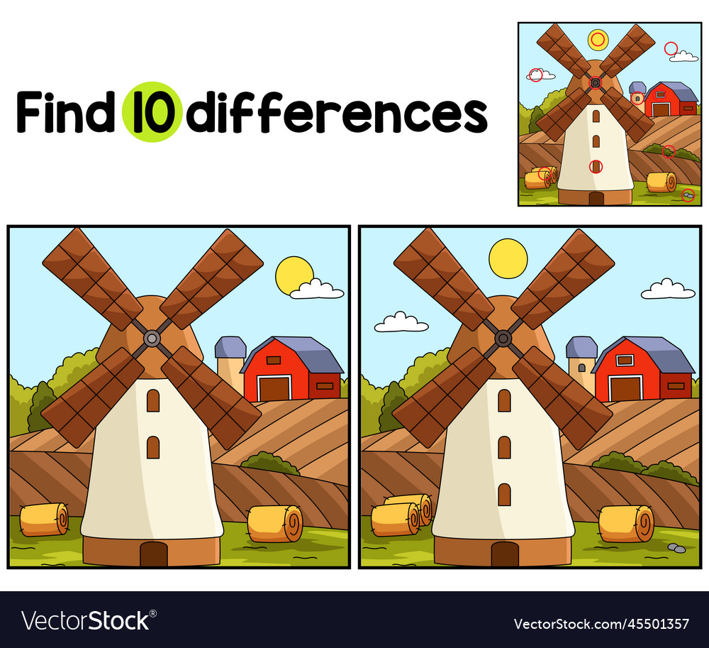 Windmill farm find the differences Royalty Free Vector Image