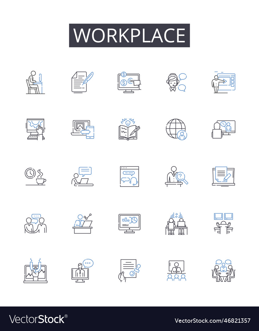 Workplace Line Icons Collection Bundle Container Vector Image