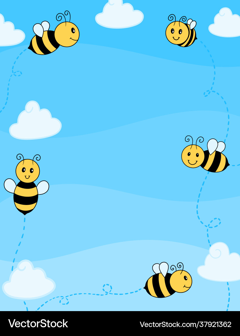 Cute little bumblebees flying around a border Vector Image