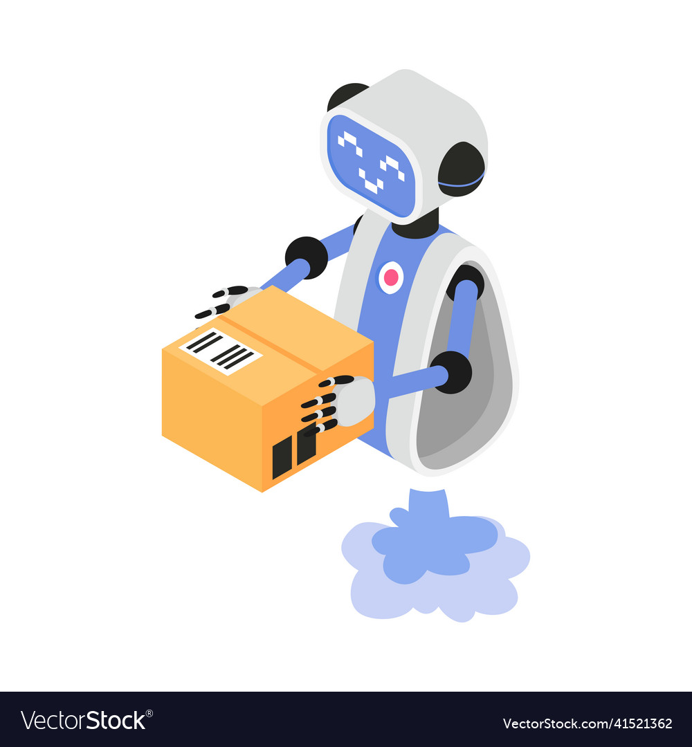 Delivery robot isometric composition Royalty Free Vector