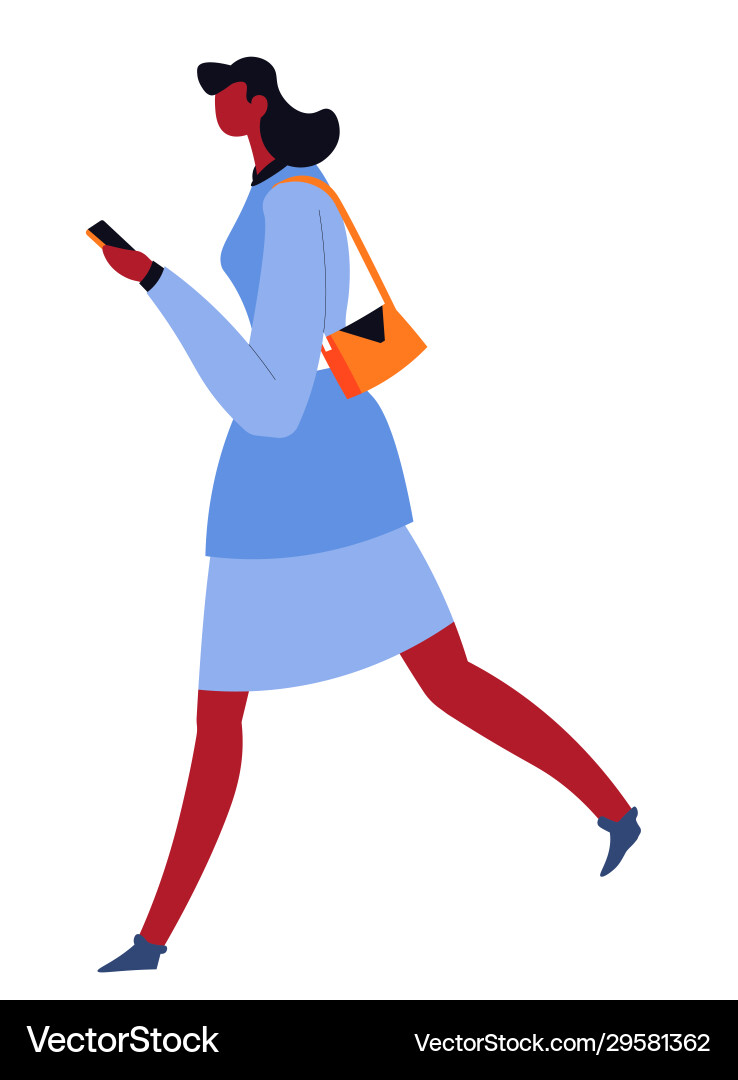 Female character looking at smartphone screen and Vector Image