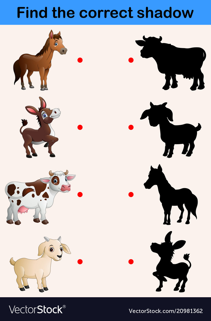 Find correct shadow farm animals collection Vector Image Find correct shadow farm animals collection Vector Image
