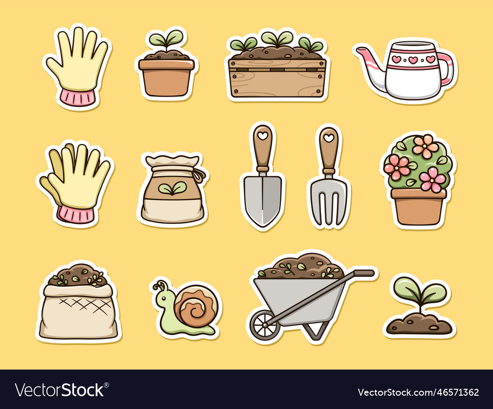 Gardening clipart set potted plants garden items Vector Image