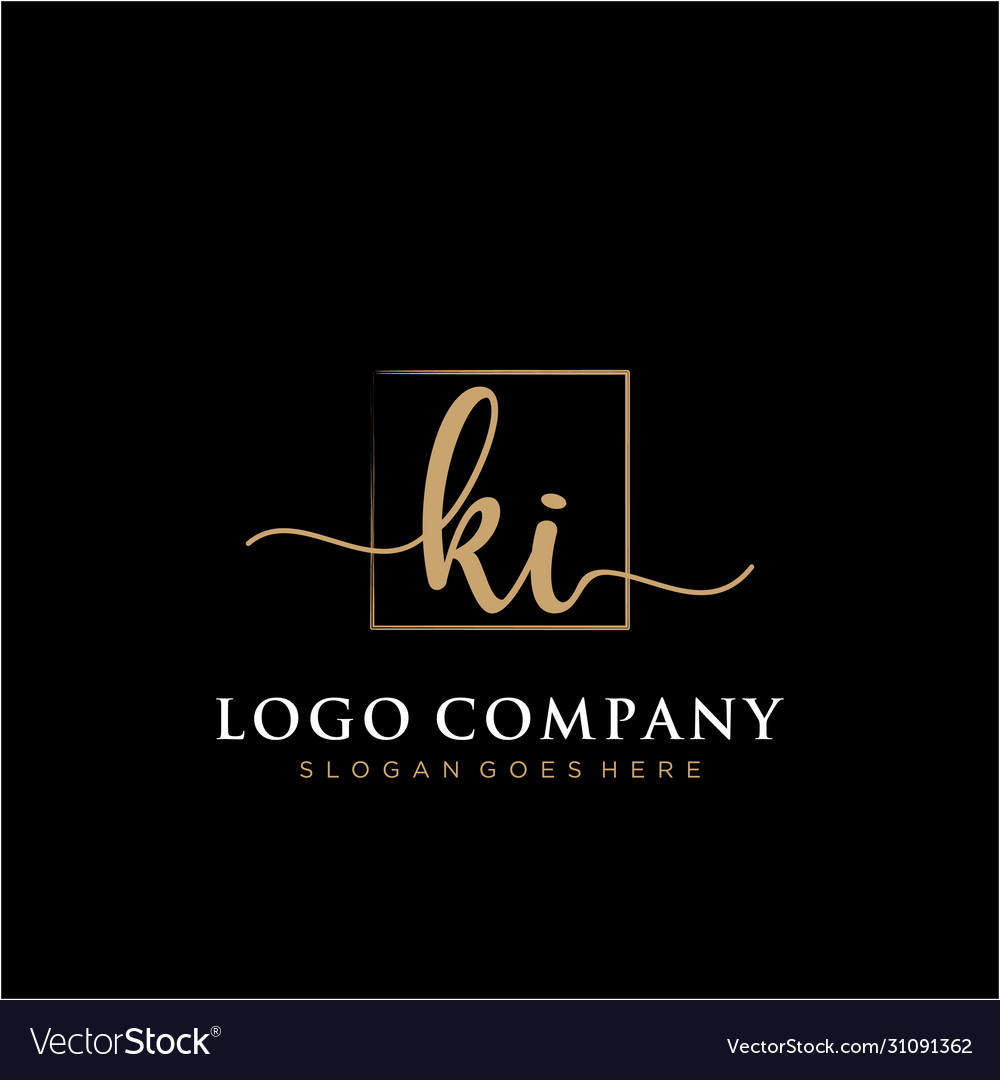 Ki initial handwriting logo with rectangle Vector Image