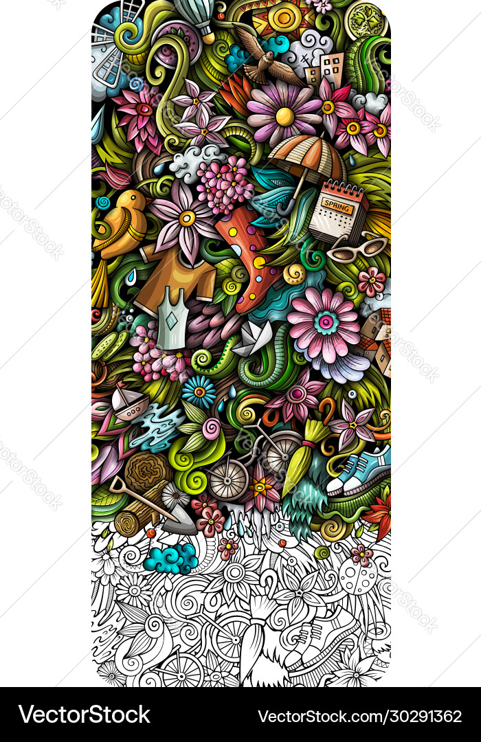 Spring hand drawn doodle banner cartoon detailed Vector Image
