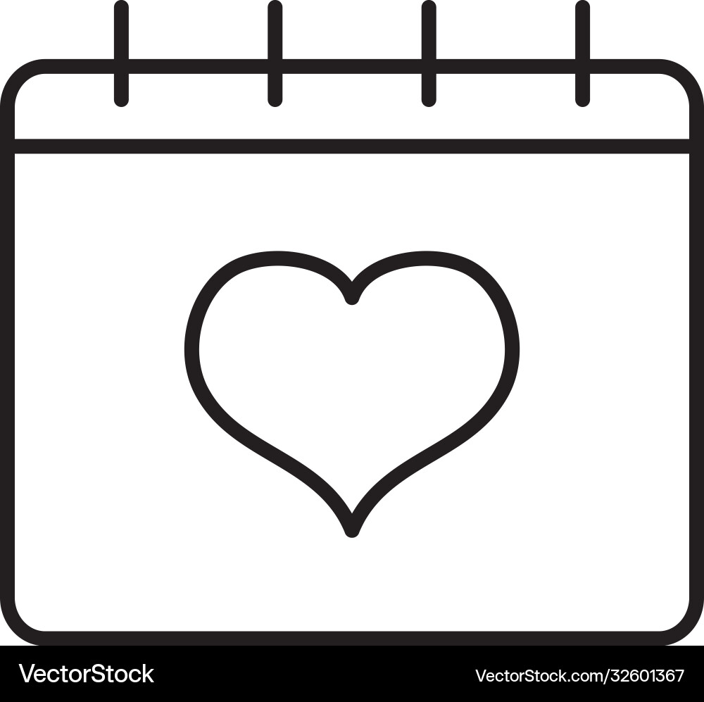 Calendar with heart icon line style Royalty Free Vector