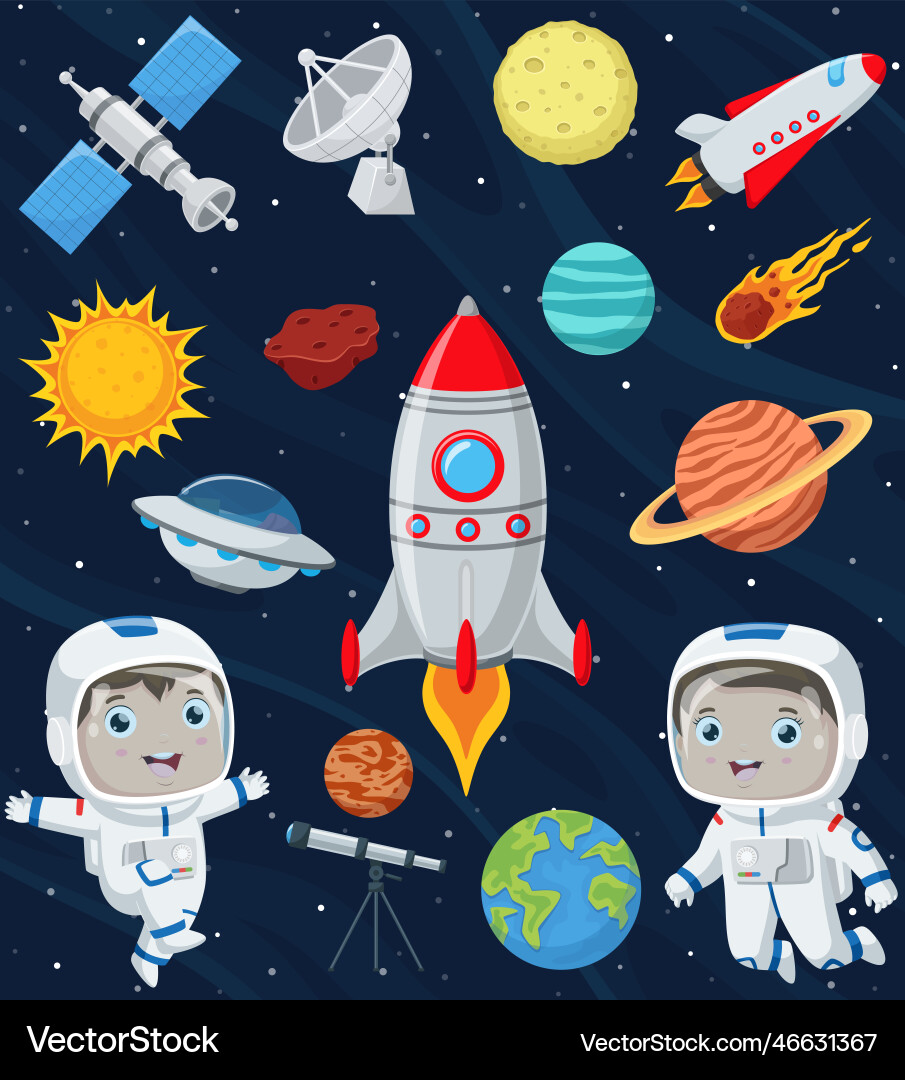 Cute children cartoon in the outer space Vector Image
