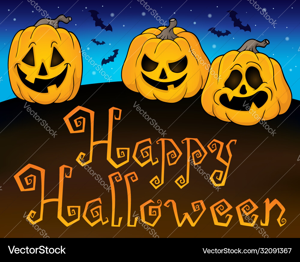 Happy halloween sign with pumpkins 2 Royalty Free Vector