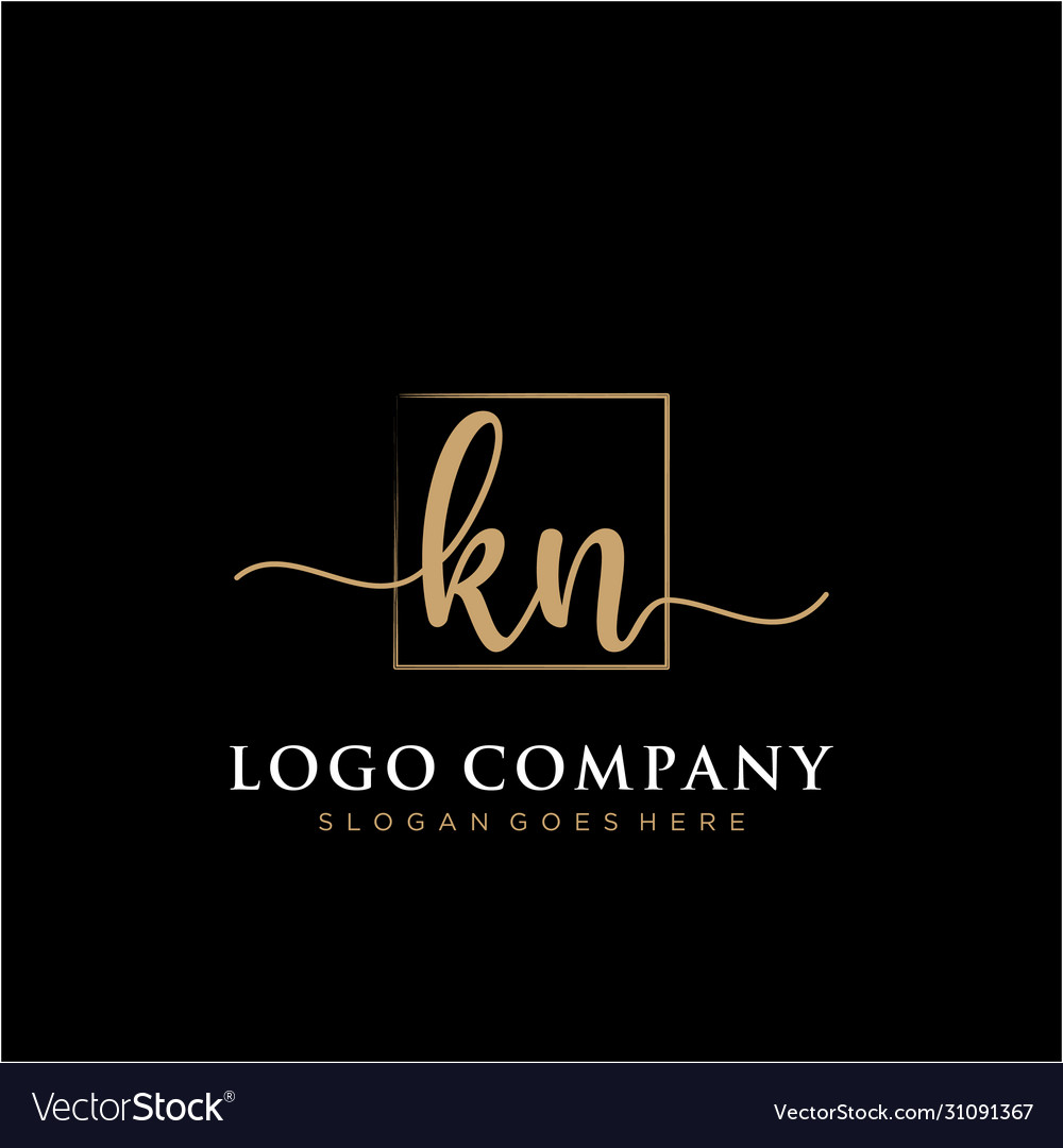 Kn initial handwriting logo with rectangle Vector Image