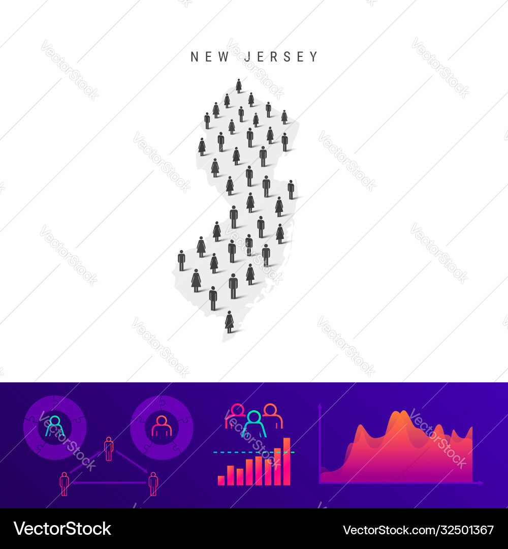 New jersey people map detailed silhouette mixed Vector Image