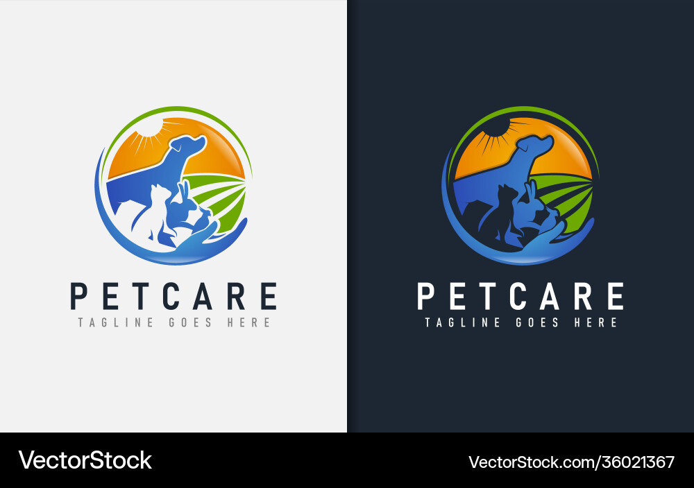 Pet care logo design with various silhouette Vector Image