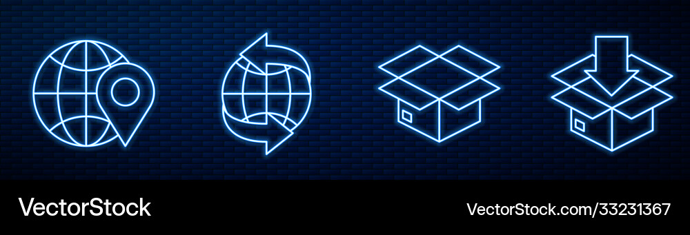 Set line carton cardboard box location Royalty Free Vector