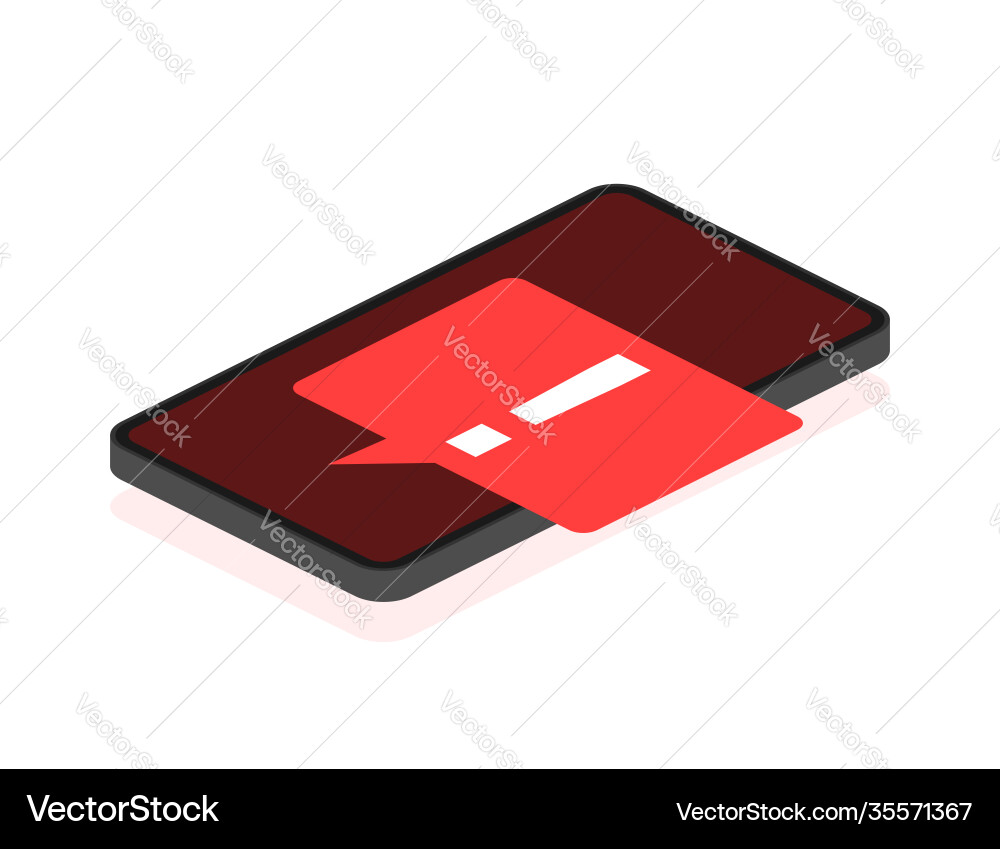 Smartphone with danger sign on screen on red Vector Image