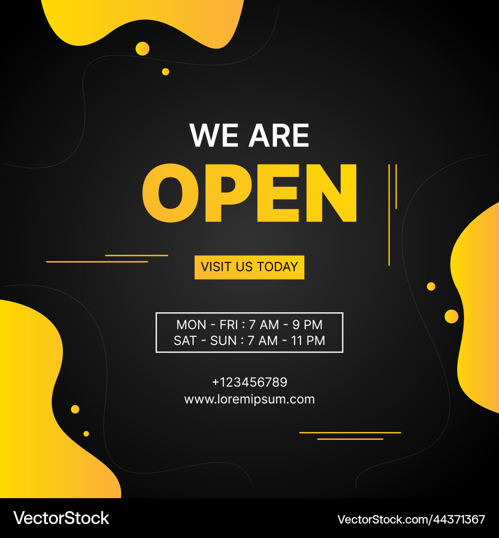 We are open banner design with yellow fluid Vector Image