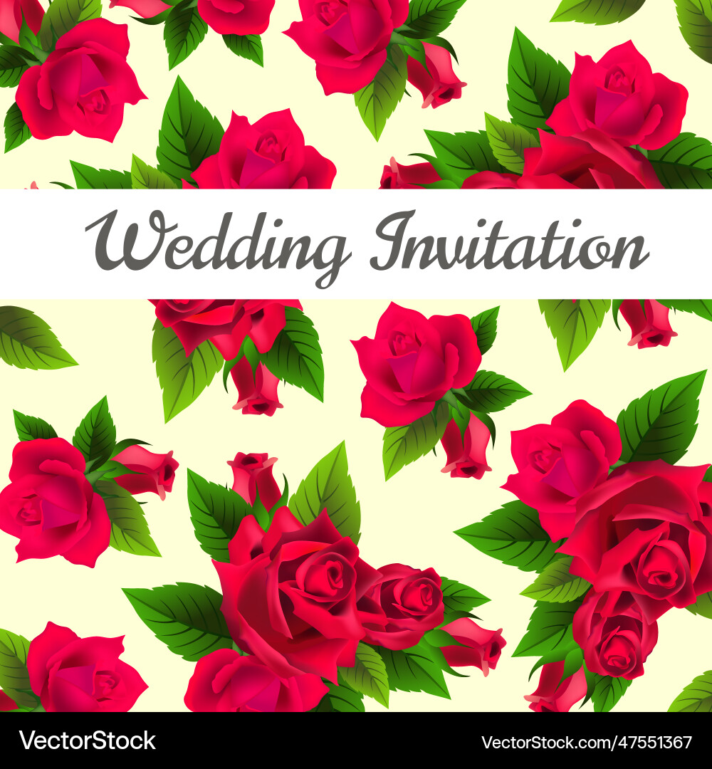 Wedding invitation design with red roses and Vector Image