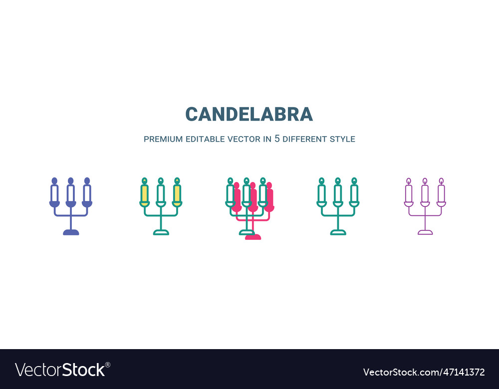 Candelabra icon in 5 different style outline Vector Image Candelabra icon in 5 different style outline Vector Image