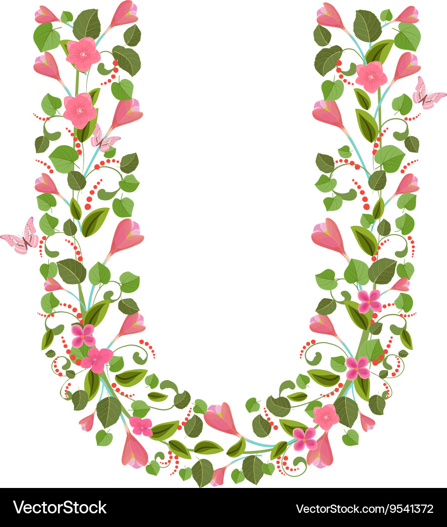 Floral font with spring pink flowers romantic Vector Image
