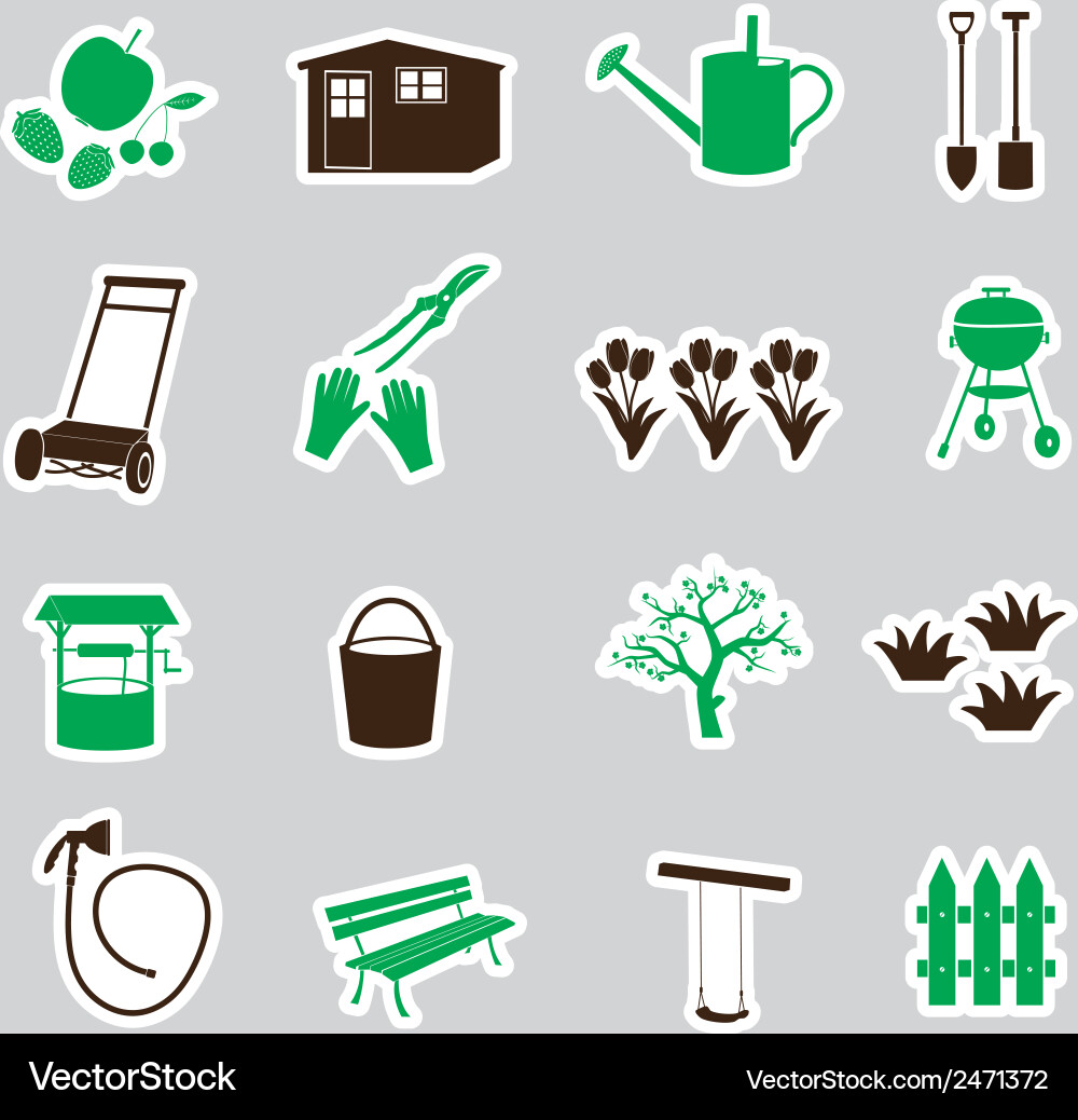 Garden symbols stickers eps10 Royalty Free Vector Image