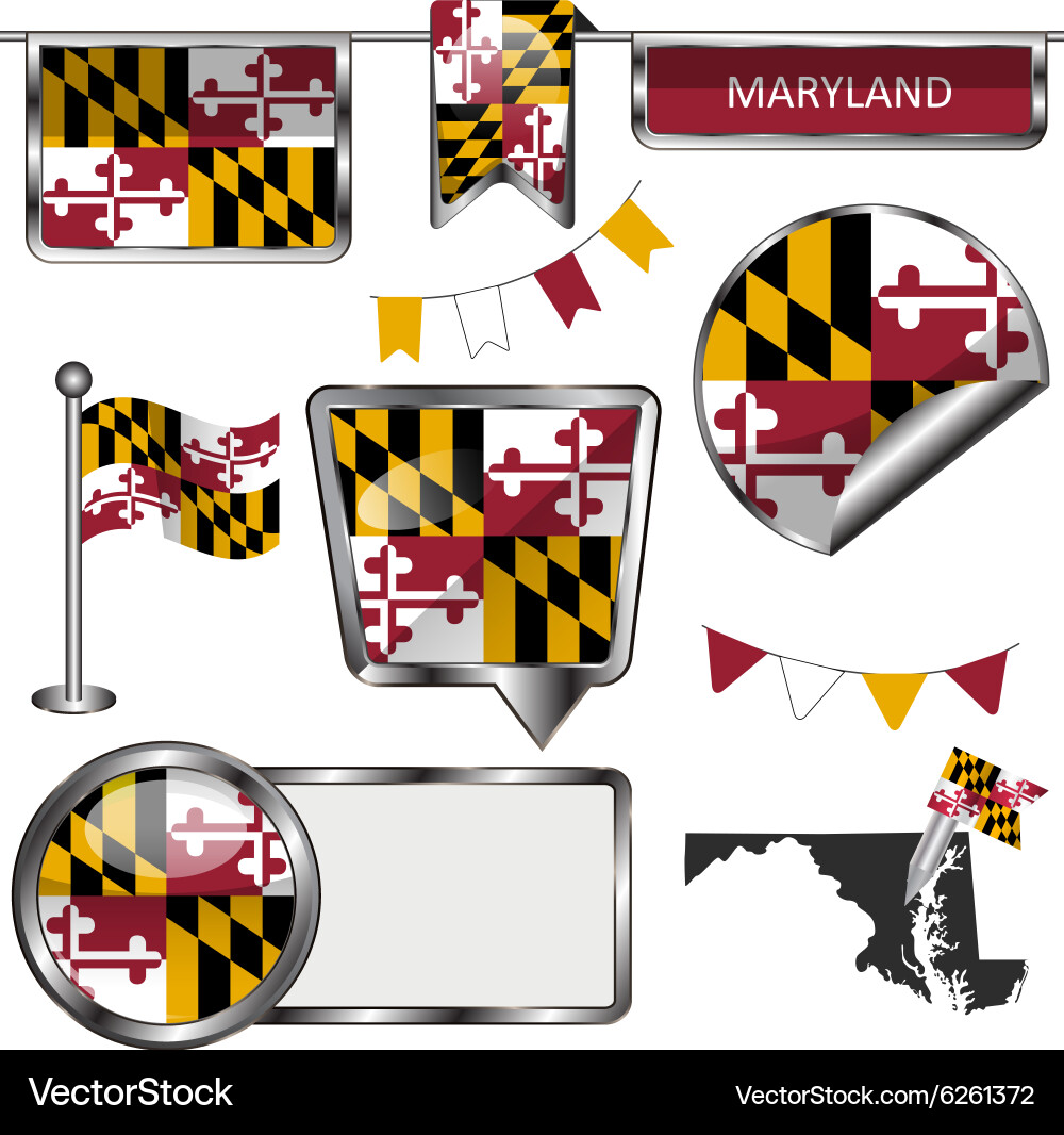 Glossy icons with marylander flag Royalty Free Vector Image