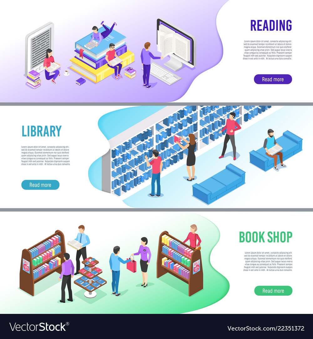 Isometric read book banner online library books Vector Image Isometric read book banner online library books Vector Image