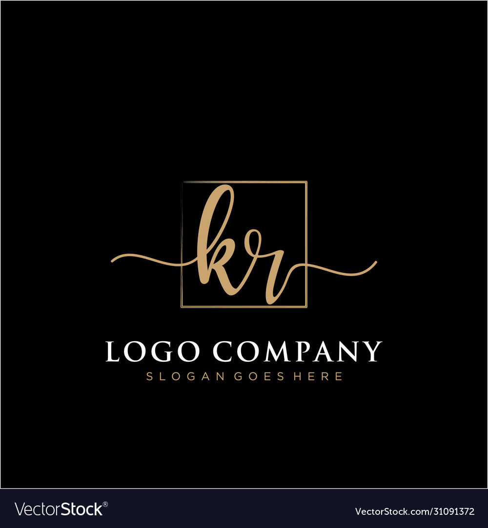 Kr initial handwriting logo with rectangle Vector Image