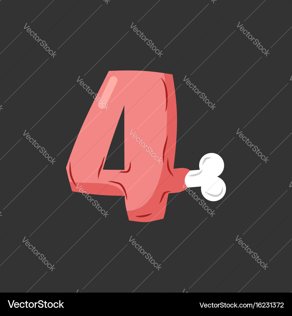 Number 4 meat pork and bone font four ham Vector Image
