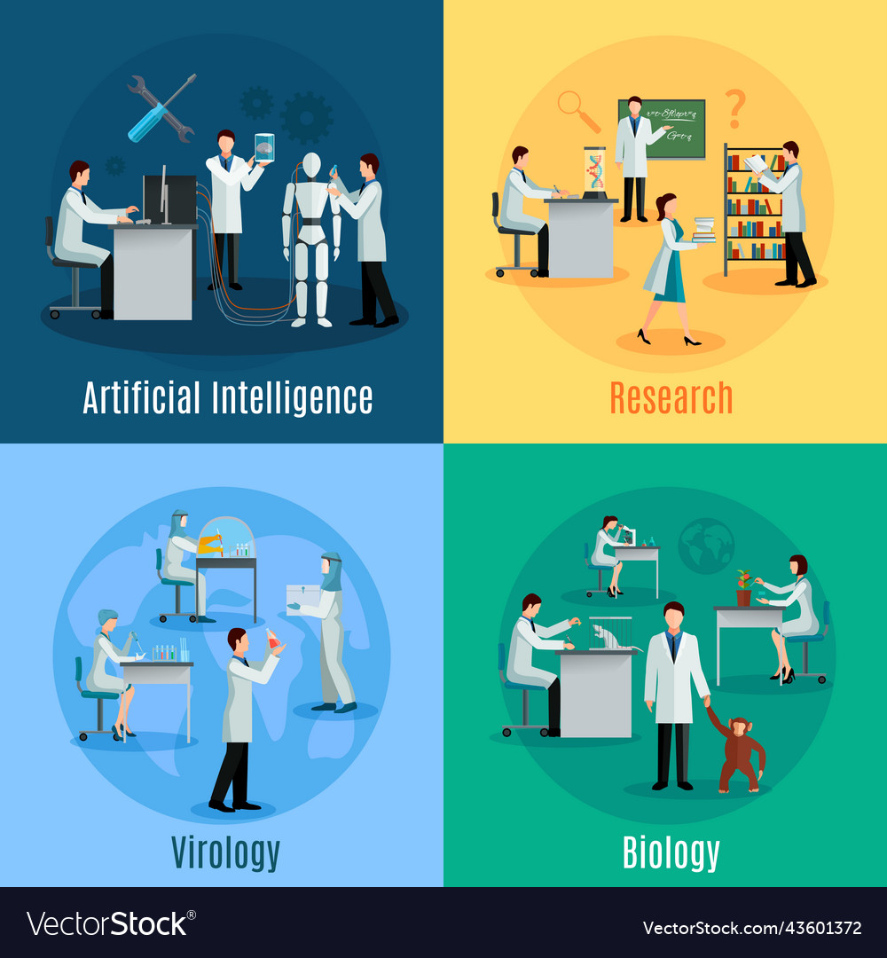 Scientists 2x2 design concept set Royalty Free Vector Image