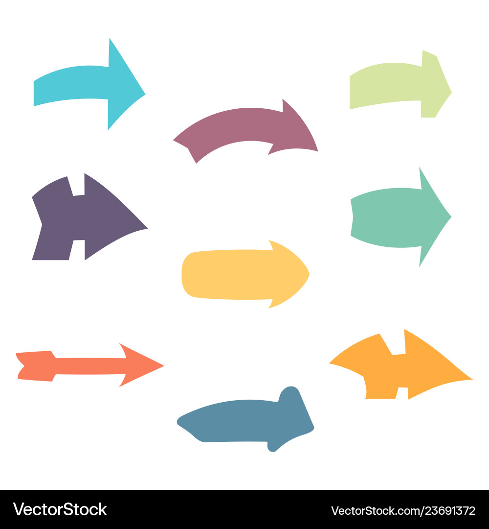 Set of nine multicolored various arrows Royalty Free Vector