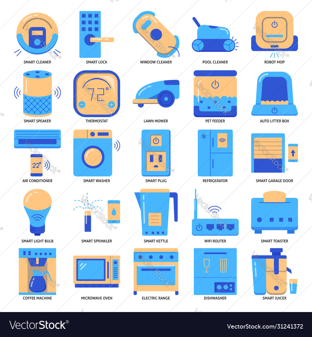 Smart home appliances icon set in flat style Vector Image