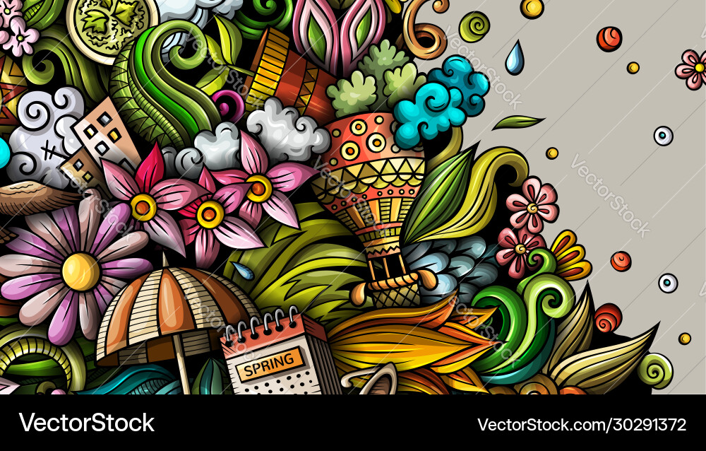 Spring hand drawn doodle banner cartoon detailed Vector Image