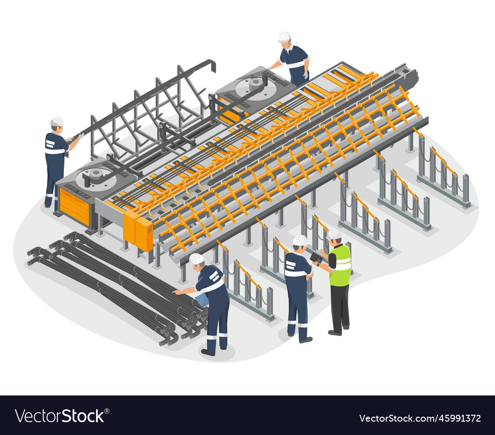 Worker working on big danger machine Royalty Free Vector