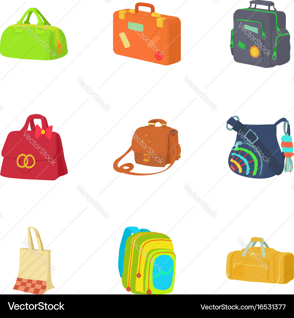 Bag icons set cartoon style Royalty Free Vector Image
