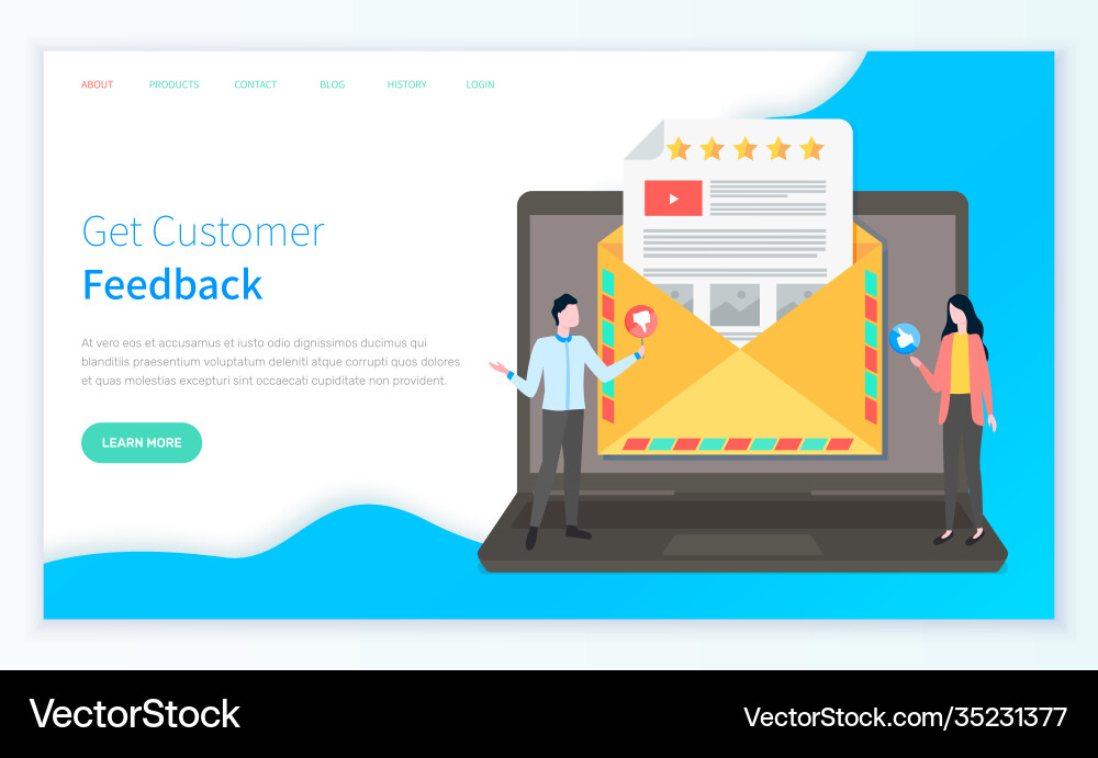 Get customer feedback landing page template Vector Image