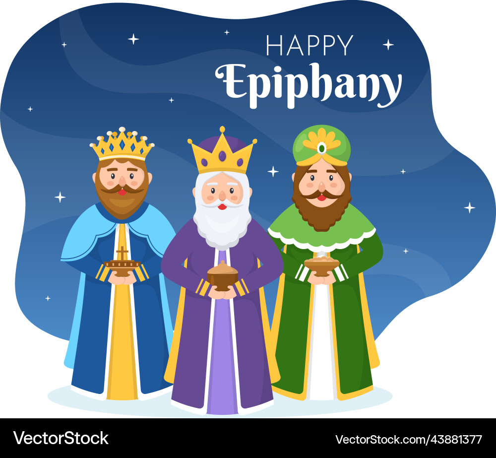 Happy epiphany day template hand drawn cartoon Vector Image