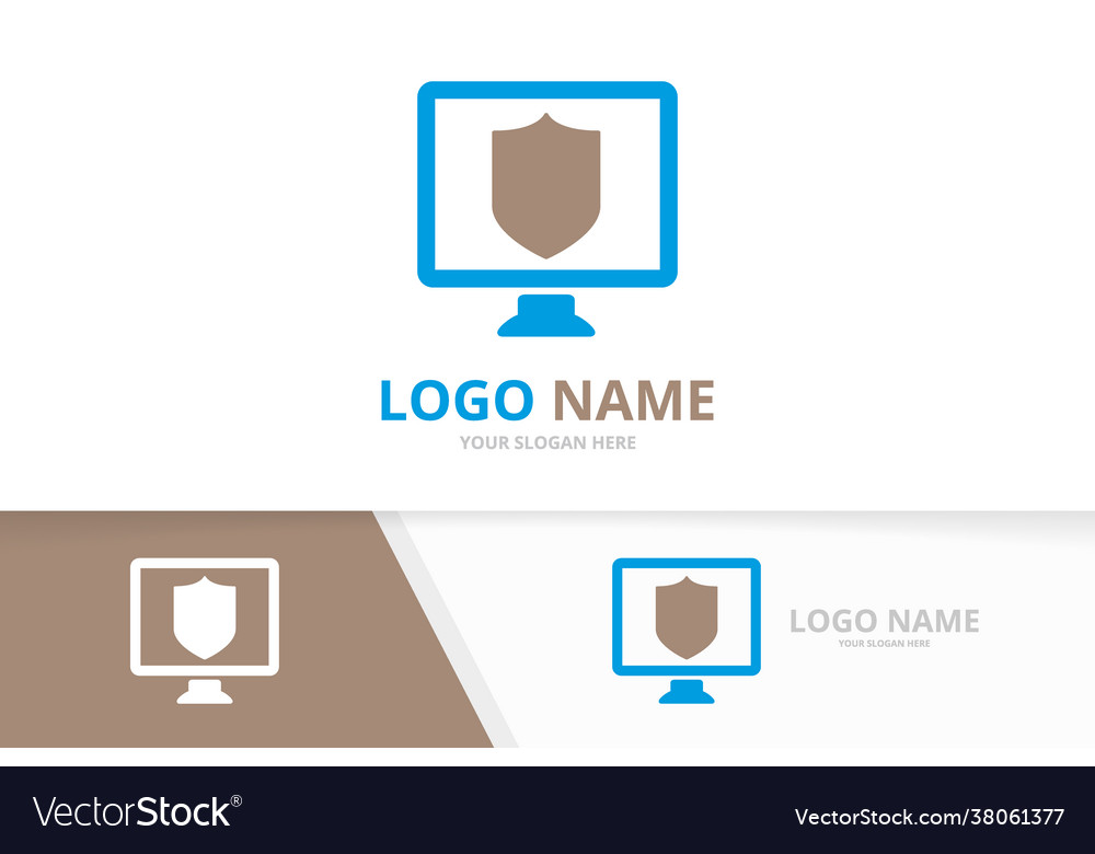 Shield and computer logo combination Royalty Free Vector