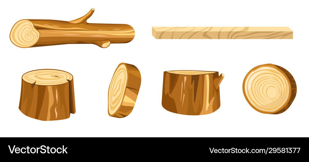 Wood isolated icons forest materials or timber Vector Image