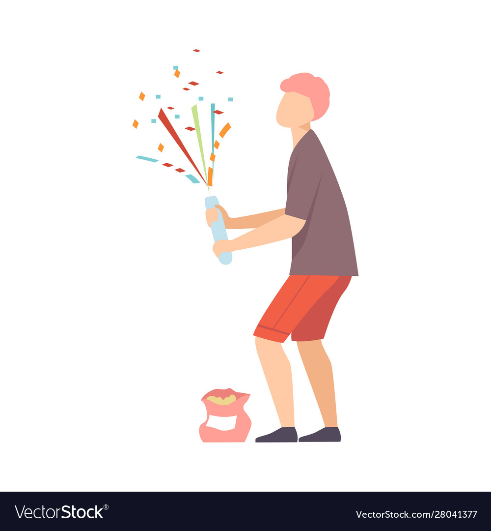 Young man explode the firecracker with confetti Vector Image